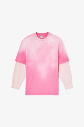 Ganni T-shirt &agrave; manches longues en jersey d&eacute;lav&eacute; Rose Coton biologique - Taille XXS - Pour Femme