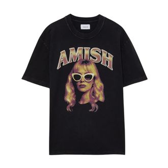 Amish Homme, Tops, Noir, Taille: 2XL T-Shirt en jersey avec imprim&eacute; cheveux longs