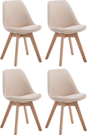 Clp 4er Set Retrostühle Borneo V2 Mit Stoffbezug Und Hochwertiger Polsterung I Lehnstühle Mit Holzgestell, Farbe:Creme, Gestell Farbe:Natur