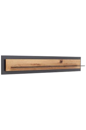 Linea Natura Wandboard, Anthrazit, Eiche, Holz, Glas, Holzwerkstoff, Balkeneiche, massiv, 150x26x23 cm, Wohnzimmer, Regale, Wandboards