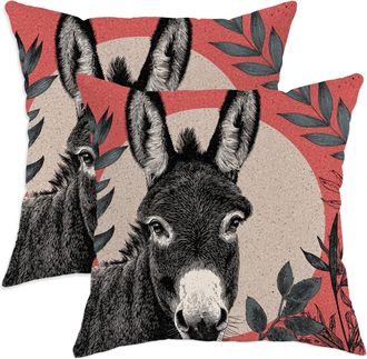 Generic Deko-Kissenbezüge mit Eselmotiv, rustikaler Bauernhaus-Dekor-Kissenbezug mit floralen Akzenten, Heimdekoration für Couch, Sofa, Schlafzimmer, Tierdruc