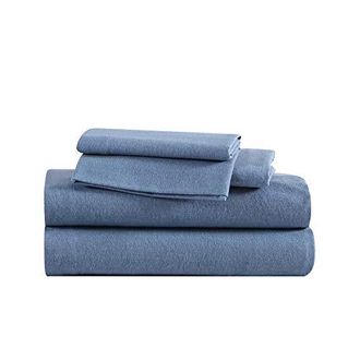 Eddie Bauer Bettw&auml;sche-Set f&uuml;r Doppelbett, Baumwoll-Flanell-Bettw&auml;sche-Set, geb&uuml;rstet f&uuml;r zus&auml;tzliche Weichheit, gem&uuml;tliche Heimdekoration (Blau, Doppelbett)