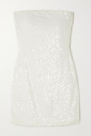 SPRWMN Tr&auml;gerloses Minikleid Aus Stretch-t&uuml;ll Mit Pailletten - Wei&szlig;