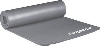 Relaxdays Yogamatte, 1 cm dick, für Pilates, Fitness, gelenkschonend, mit Tragegurt, Gymnastikmatte 60 x 180 cm, grau