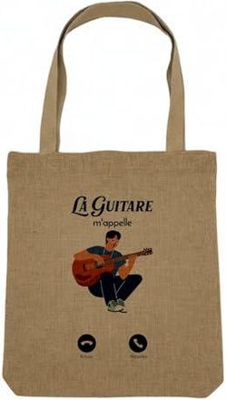 Fabulous Sac Shopping Tote Bag Aspect Lin - La Guitare MAppelle Musique Loisir - Sac de Courses Toile Epaisse 360g Beige Naturel Cabas Port&eacute; Epaule Solide Impr