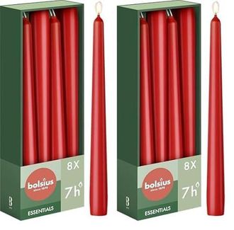Bolsius Bolsius Glatte Spitzkerzen - Rot - Set 8 Stück im Karton - Dekorative Haushaltkerzen - Brenndauer 7 Stunden - Unparfümierte - Natürliches Pflanzenwach