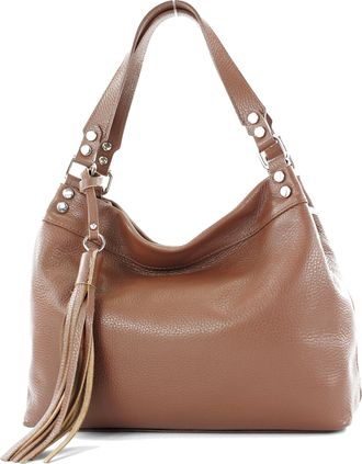 modamoda.de T201 Damen Leder Schultertasche Handtasche handmade in Italy, Farbe:Cognac