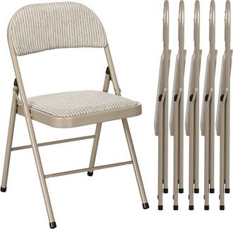 HOMCOM Lot de 6 chaises Pliantes chaises de Salle &agrave; Manger Portables Chaise Pliable dint&eacute;rieur avec Coussin en Lin et Cadre en Acier 45 x 46 x 78 cm Beige