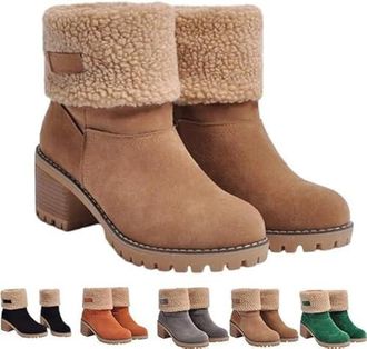 Generic Bottes de neige dhiver pour femme - Doublure en fourrure chaude - Double fermeture éclair - À enfiler - Talon moyen et épais - Chaudes - Pour lautomne