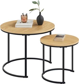 Yaheetech Couchtisch 2er Set Beistelltisch Runder Satztisch Metallgestell Kaffeetisch Wohnzimmertisch Modernes Design Sofatisch Kleiner Tisch, Eiche