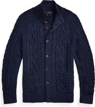Ralph Lauren ARAN-KNIT MARLED COTTON CARDIGAN