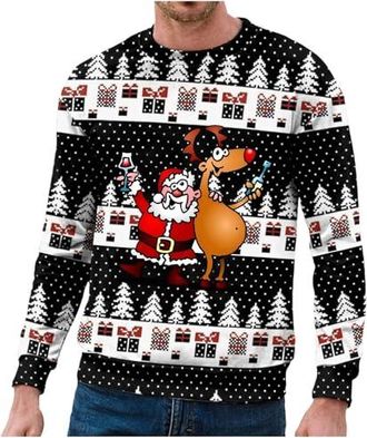 Generic Pull de Noël amusant pour homme imprimé Fair Isle Pull col rond à manches longues Mode Décontracté Pull pour homme Fête Fête Thème Tops surdimensionné
