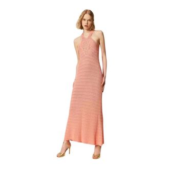 Twinset Femme, Robes, Rose, Taille: 40 FR Vestido Largo Ganchillo