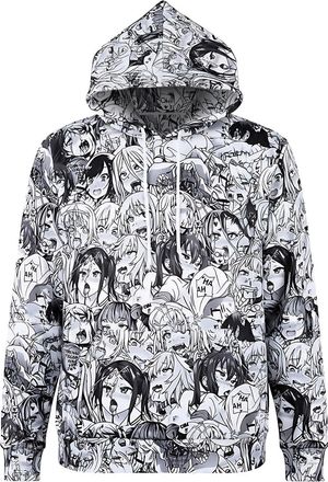 Coolchange Ahegao Kapuzenpullover mit Rei&szlig;verschluss | Manga Hoodie | Schwarz/Wei&szlig; | Gr&ouml;&szlig;e: M