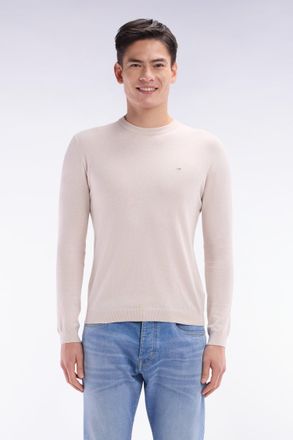 Eden Park Pull Col Rond En Coton Et Soie M&eacute;lang&eacute;s Beige Coupe Droite