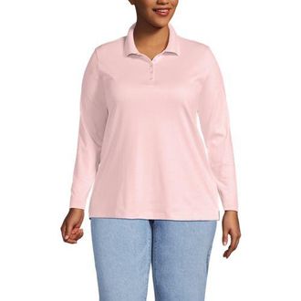 Lands End Supima-Poloshirt mit langen Ärmeln, Damen, Größe:52-54 plus, Pink, Baumwolle, by Lands End
