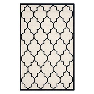 Safavieh Tapis géométrique pour Salon, Salle à manger, Chambre à coucher - Cambridge Collection, Tapis à poil court, Ivoire et noir, 76 X 244 cm