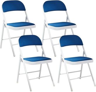 Beliani Konferenzstuhl 4er Set Blau u. Wei&szlig; Stoffbezug Klappbar Mesh mit Metallgestell Lehne Modern Wohnzimmer Konferenzraum Klappstuhl