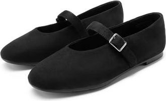 Dream Pairs Ballerines Femme Mary Jane à Bout Rond Confortables et Décontractées avec Bride à Boucle, Chaussures Plates pour Femmes, Size 41, Suède-Noir, DWUMFA25