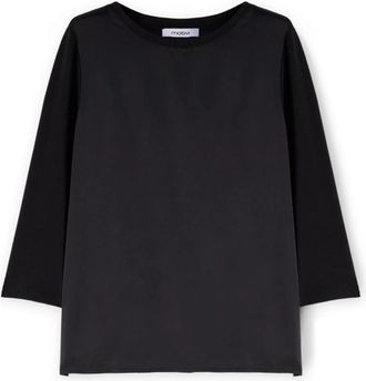 Motivi Basic T-Shirt aus zwei Materialien - - Tops - Damen - Schwarzk - S
