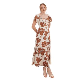 Lovedrobe Midikleid f&uuml;r Damen, Geraffte Front (Cremefarbe)