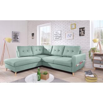 Mørteens home24 Ecksofa mit Ottomane Grün/Mintgrau Webstoff Luba 230 x 90 x 200cm Ottomane davorstehend links ohne Schlaffunktion Skandi