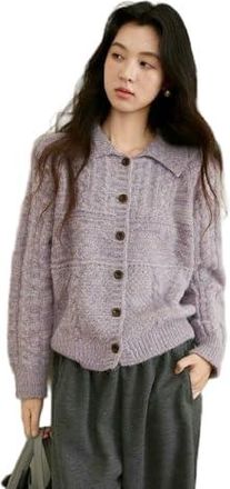 Generic QXDZSW Cardigan tricot&eacute; pour femme Automne Hiver Simple Col rabattu Ample Confortable Pull Simple Boutonnage, violet, M