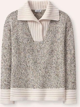Walbusch Strickpullover Damen Tweed Pullover mit weitem Kragen V-Ausschnitt Langarm, w&auml;rmend