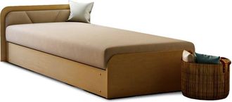 Les Tendances Les Tendances - Lit 1 place avec coffre de rangement Parko - Confort et Praticité-Marron/Beige clair-Modéle Coté droit