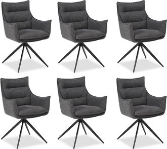 Homestyle4u 3158, Esszimmerst&uuml;hle 6er Set Anthrazit - Komfortable drehbare Polsterst&uuml;hle mit Armlehnen f&uuml;r K&uuml;che & Wohnzimmer