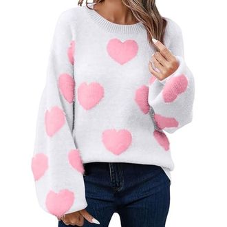 Generic Pull &agrave; col rond pour femme - Pull en tricot surdimensionn&eacute; - Automne - Hiver - T-shirts - Haut pour fille - Pull de Saint-Valentin - Pull pour femme -