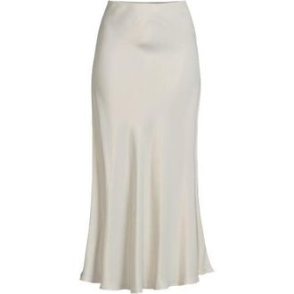 Lands End Satin-Midirock im Schrägschnitt, Damen, Größe:44-46 regular, Grau, Kunstseide/Viskose/Viskose-Mischung, by Lands End