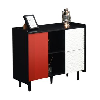 STILVORA Credenza Con 2 Cassetti, 2 Vani A Giorno E 2 Ante, Stile Moderno, In Mdf, Nero E Rosso, 90&times;40&times;80 Cm