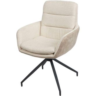 Hhg Esszimmerstuhl HHG 655, K&uuml;chenstuhl Lehnstuhl Stuhl, drehbar Auto-Position, Stoff mvg creme-beige