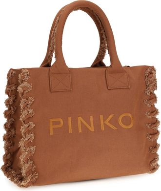 Pinko Logo-Embroidered Canvas Tote Bag - Beige