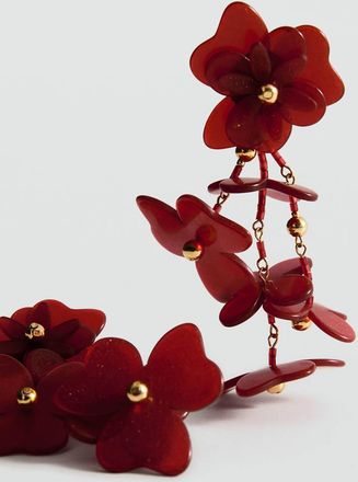 Mango Boucles doreilles pendantes fleurs grenat - Femme - Taille unique - MANGO