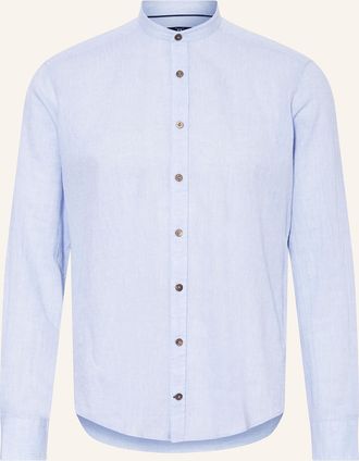 Strokesman's Strokesmans Hemd Regular Fit Mit Leinen Und Stehkragen blau