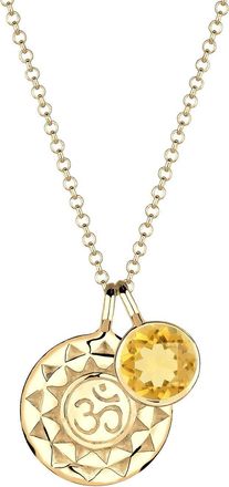 Elli Halskette Silber 925 24K Vergoldet Om Zeichen Plättchen Anhänger Kette Citrin Damen Schmuck Geschenke für Frauen Mädchen Mama Freundin, Hindu Goa Silb