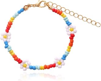 Generic 2025 Neue s&uuml;&szlig;e Blumen-G&auml;nsebl&uuml;mchen-Armb&auml;nder, transparent, bunt, Perlen, handgefertigt, elastisches Armband, kompatibel mit Damen-Schmuck