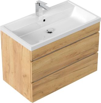 Magnolia Home Badm&ouml;bel Via 80 SoftClose eiche gold mit grifflosen Schubladen