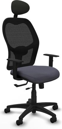 Piqueras y Crespo B&uuml;rostuhl mit 1D-Armen, h&ouml;henverstellbarer Lendenwirbelst&uuml;tze und festem Kopfteil, ausgestattet mit Syncro/Traslack und Schneideschaum, Schwarz/Dunkel