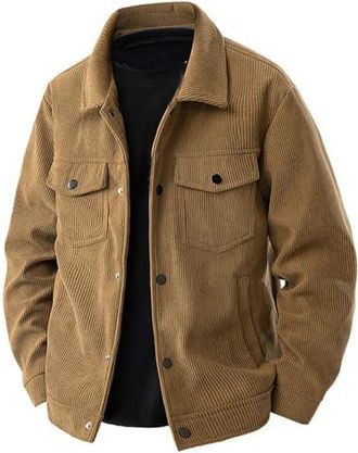 Generic Veste de camionneur classique boutonn&eacute;e en velours c&ocirc;tel&eacute; pour homme 2026, caf&eacute;, XXL