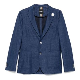 HUGO BOSS Homme, Vestes, Bleu, Taille: L Veste en Lin Mélangé avec 2 Boutons