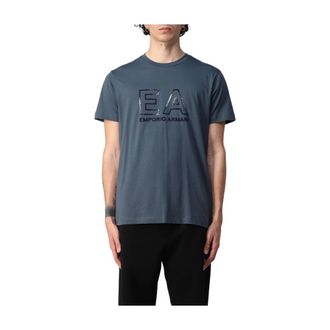 Emporio Armani Einfaches Rundhals-T-Shirt Blau Grau - - Tops - Herren - Blau - S