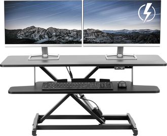 Vivo Schreibtischkonverter f&uuml;r Elektromotor, h&ouml;henverstellbar, Sitz-zu-Stand-Dual-Monitor und Laptop-Arbeitsplatz mit breiter Tastaturablage, Schwarz, DESK