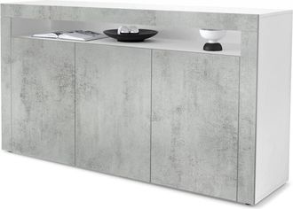 Vladon Sideboard Valencia, Made in Germany, Kommode mit 3 Türen und 1 offenem Fach, Weiß matt/Beton Oxid Optik (155 x 92 x 40 cm)