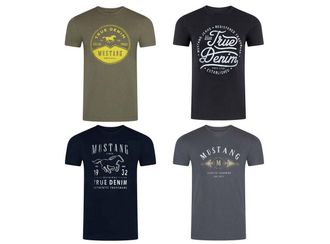 Mustang Jeans T-Shirt Herren Printshirt 4er Pack Set Regular Fit (Vorteilspack, 4-tlg) Kurzarm Sommer Tee Shirt mit Rundhalsausschnitt aus 100% Baumwolle