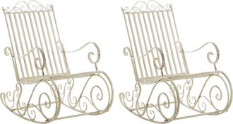 Clp 2er Set Eisen-Schaukelstühle Smilla im Landhausstil I Schwingstühle mit hoher Rückenlehne mit Armlehnen, Farbe:antik-Creme