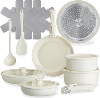 TecTake Batterie de cuisine 16 pcs, 2 Casseroles, 3 Poeles, 4 couvercle casserole, 3 prot&egrave;ge Casseroles, Spatule, Louche, Batterie de cuisine Induction, Cuisi