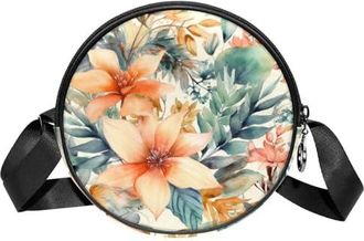 Generic Petit sac &agrave; bandouli&egrave;re rond pour femme, motif floral avec fermeture &eacute;clair, bretelles r&eacute;glables, style d&eacute;contract&eacute;, pour femmes et filles